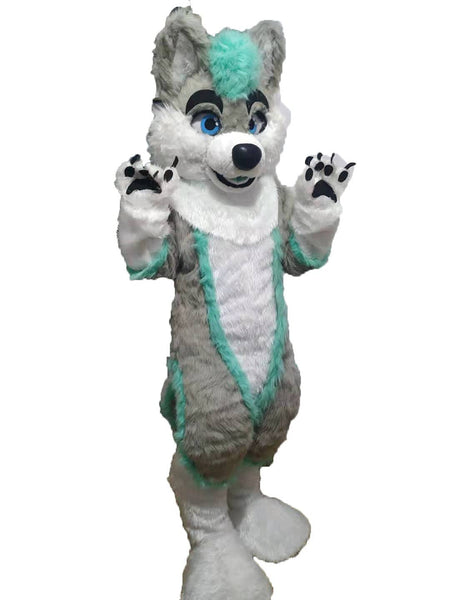 Blue Hair Gray Wolf Fox Fursuit Furry Costumes Furries – FurryMascot